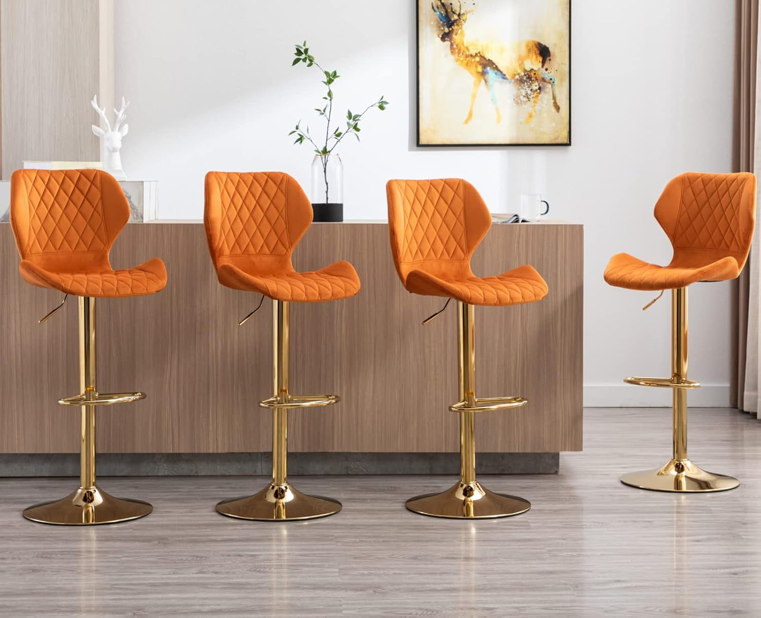 EALSON Velvet Bar Stools Set of 4 Counter Height Barstools with Back ...
