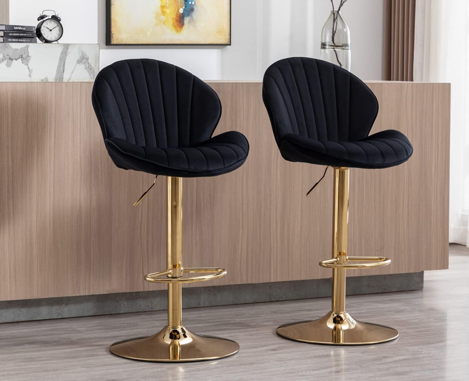 EALSON Velvet Swivel Bar Stools Set of 2 Modern Counter Height ...