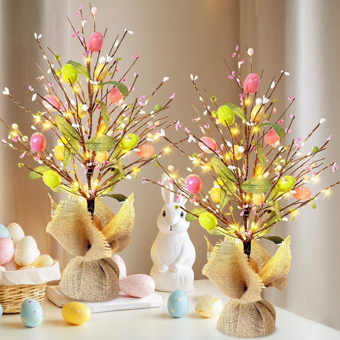 EAMBRITE Easter Decorations Easter Egg Tree with Lights, Lighted Trees ...