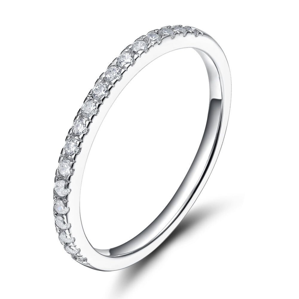 EAMTI 2mm Half Eternity Cubic Zirconia Engagement Ring, 925 Sterling ...