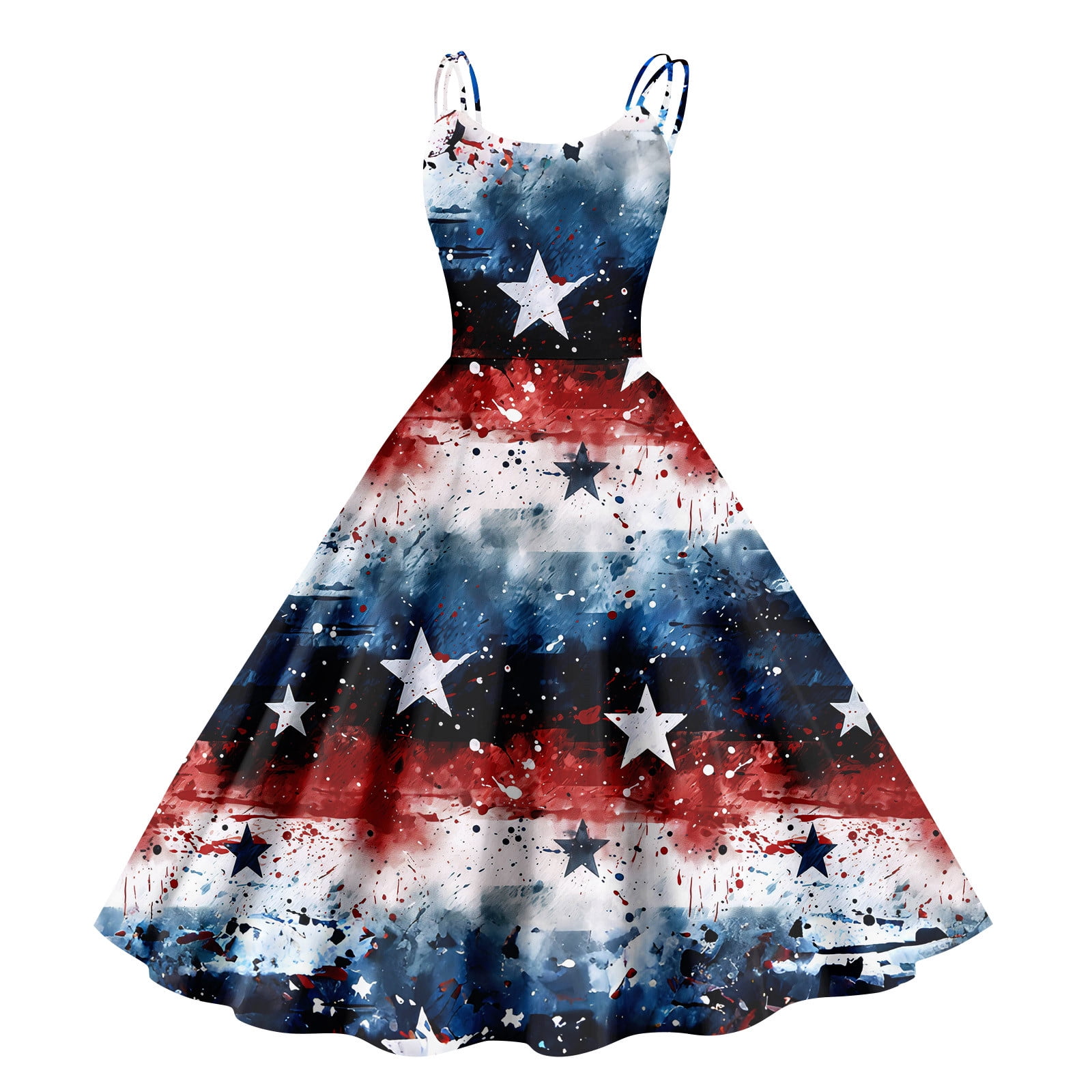 EANJE 4th Of July Dresses Womens American Flag Print Sleeveless V-Neck ...
