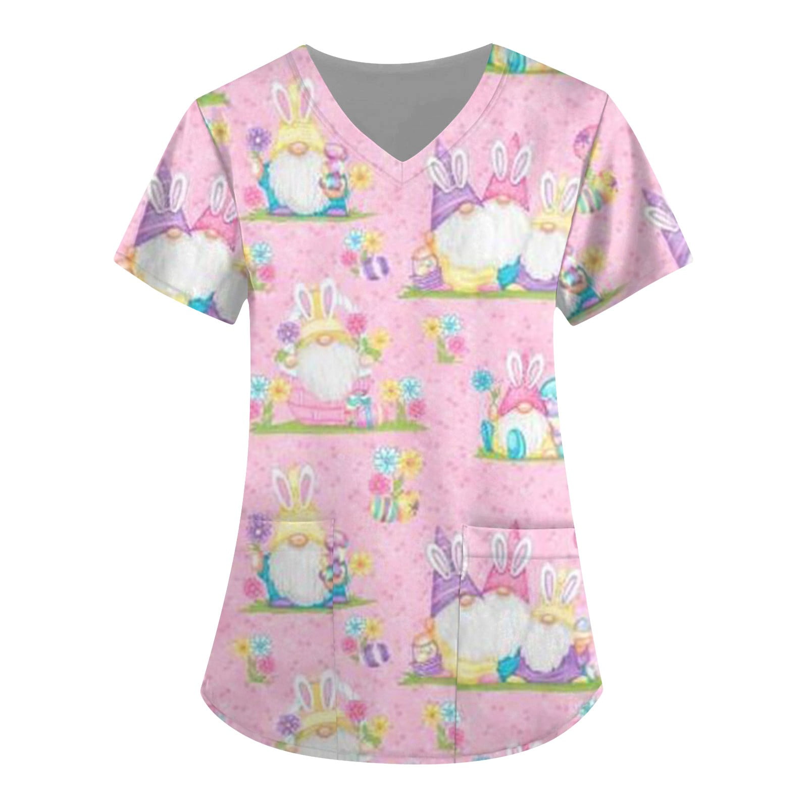 EANJE Easter Scrubs for Women Short Sleeve V-Neck Scrub Top Spring ...