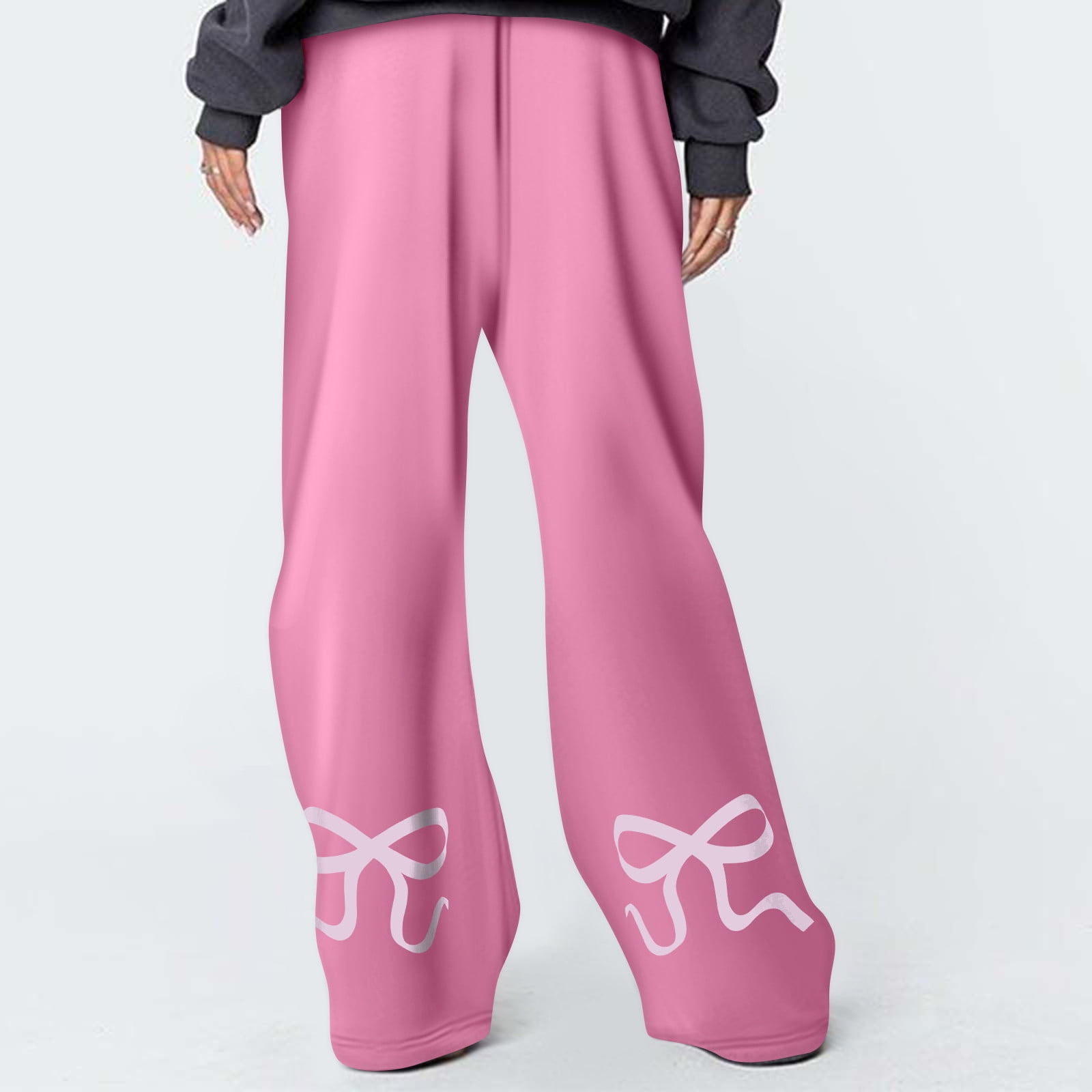 EANJE Graphic Sweatpants Women Cute Bow Clothing Pink Wide Leg Pants ...