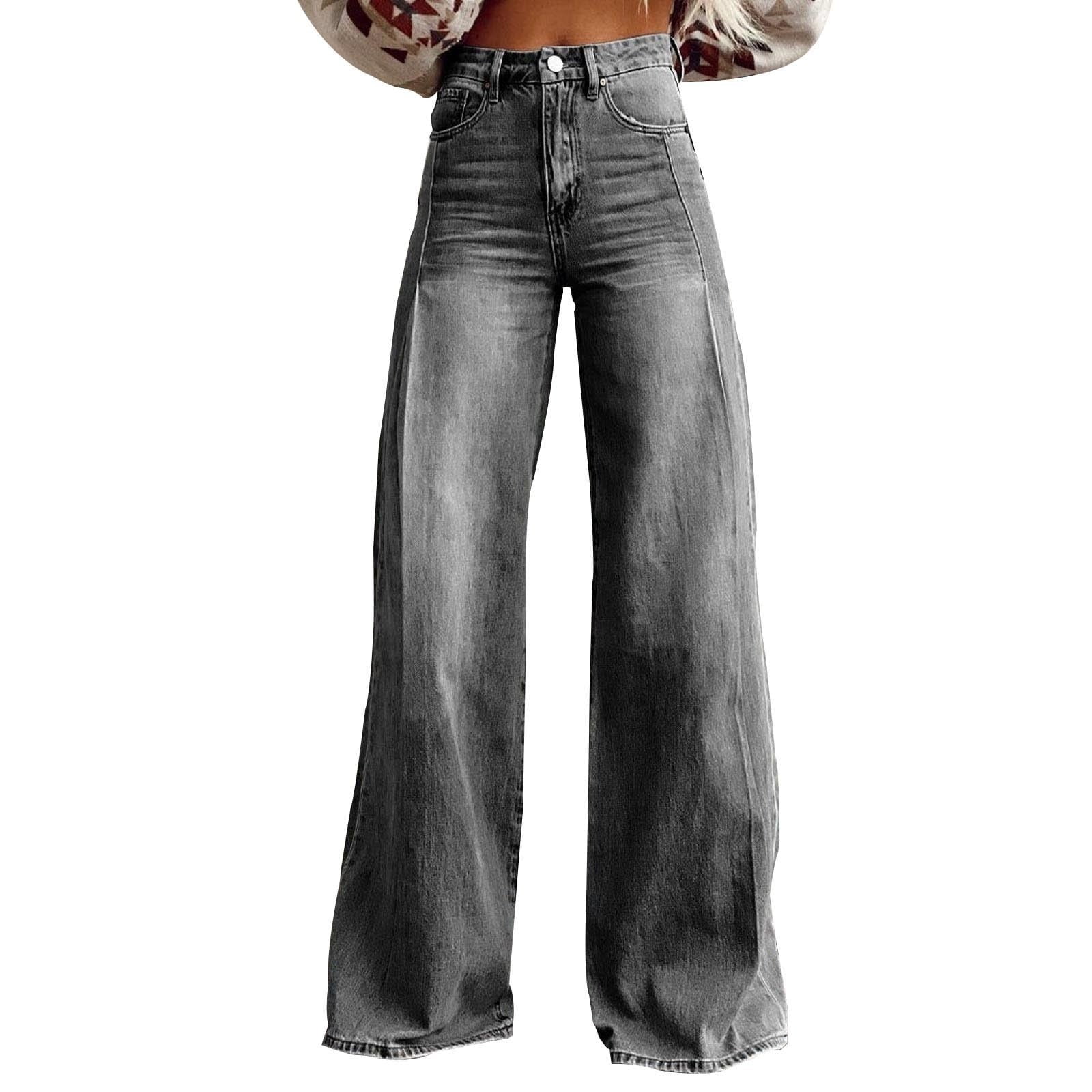 EANJE High Waisted Jeans for Women Stretchy Fall Wide-Leg Sweatpants ...