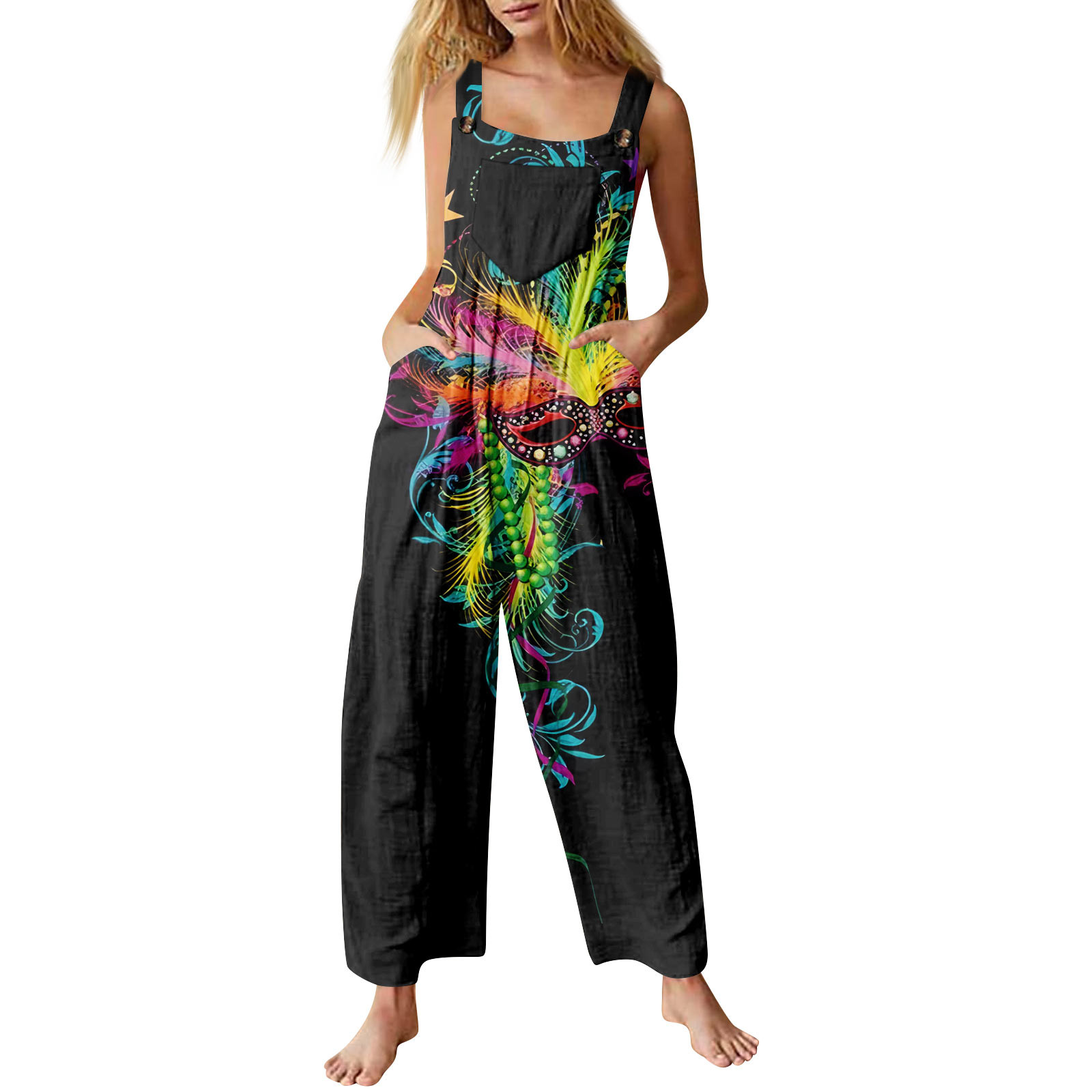 EANJE Jumpsuits for Women Dressy Mardi Gras Baggy Wide Leg Pants High ...