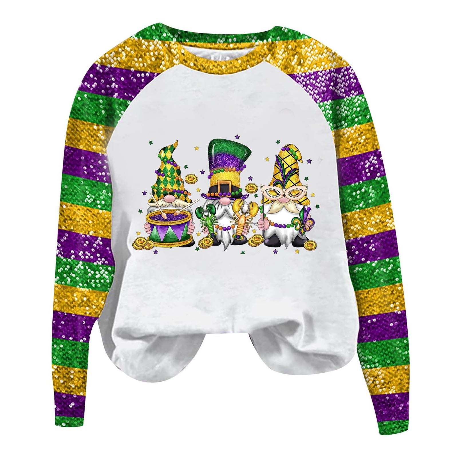 EANJE Mardi Gras Sweater for Women Funny Carnival Party dwarf Print ...