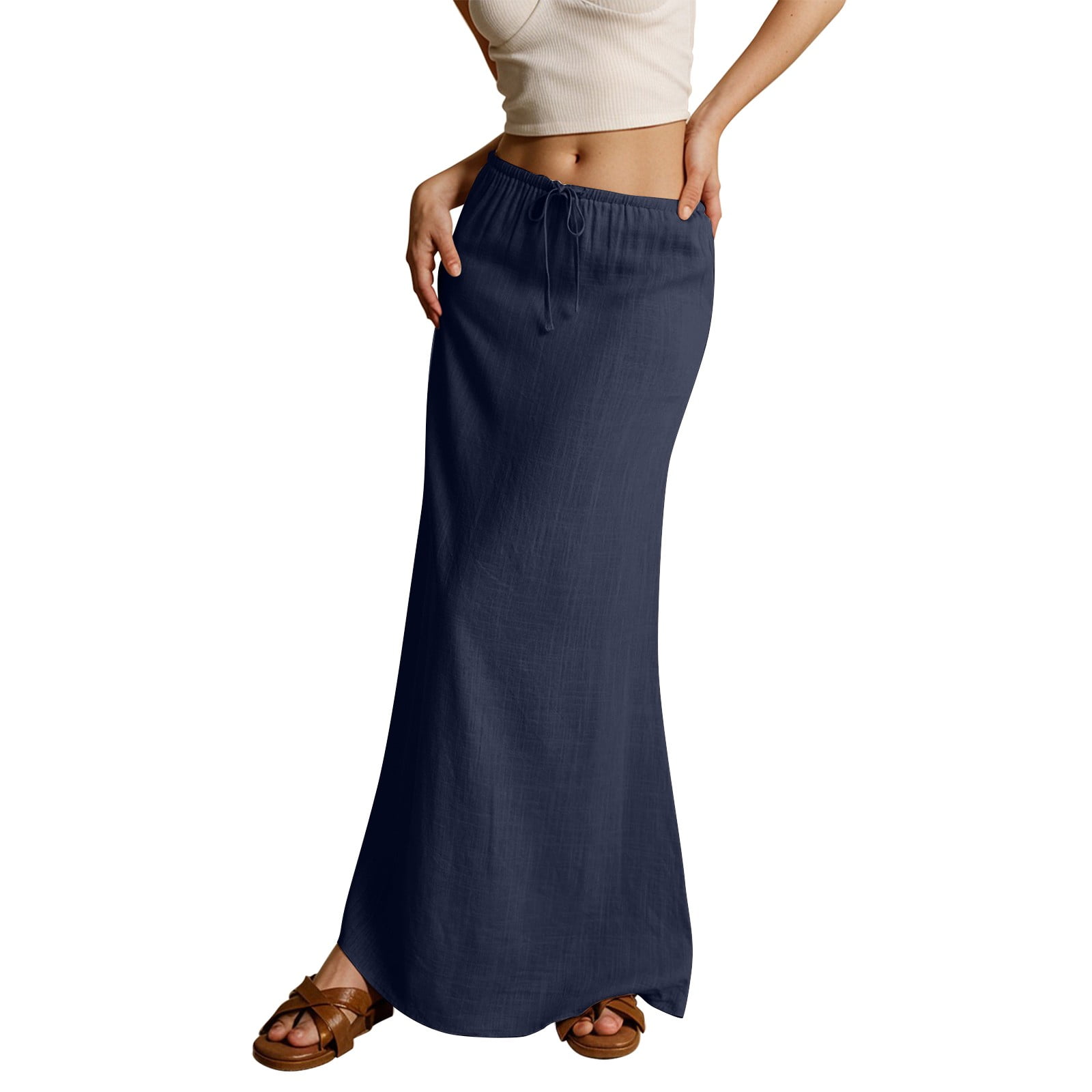 EANJE Maxi Skirts for Women Casual Spring Maxi Skirt Maxi Length Low ...