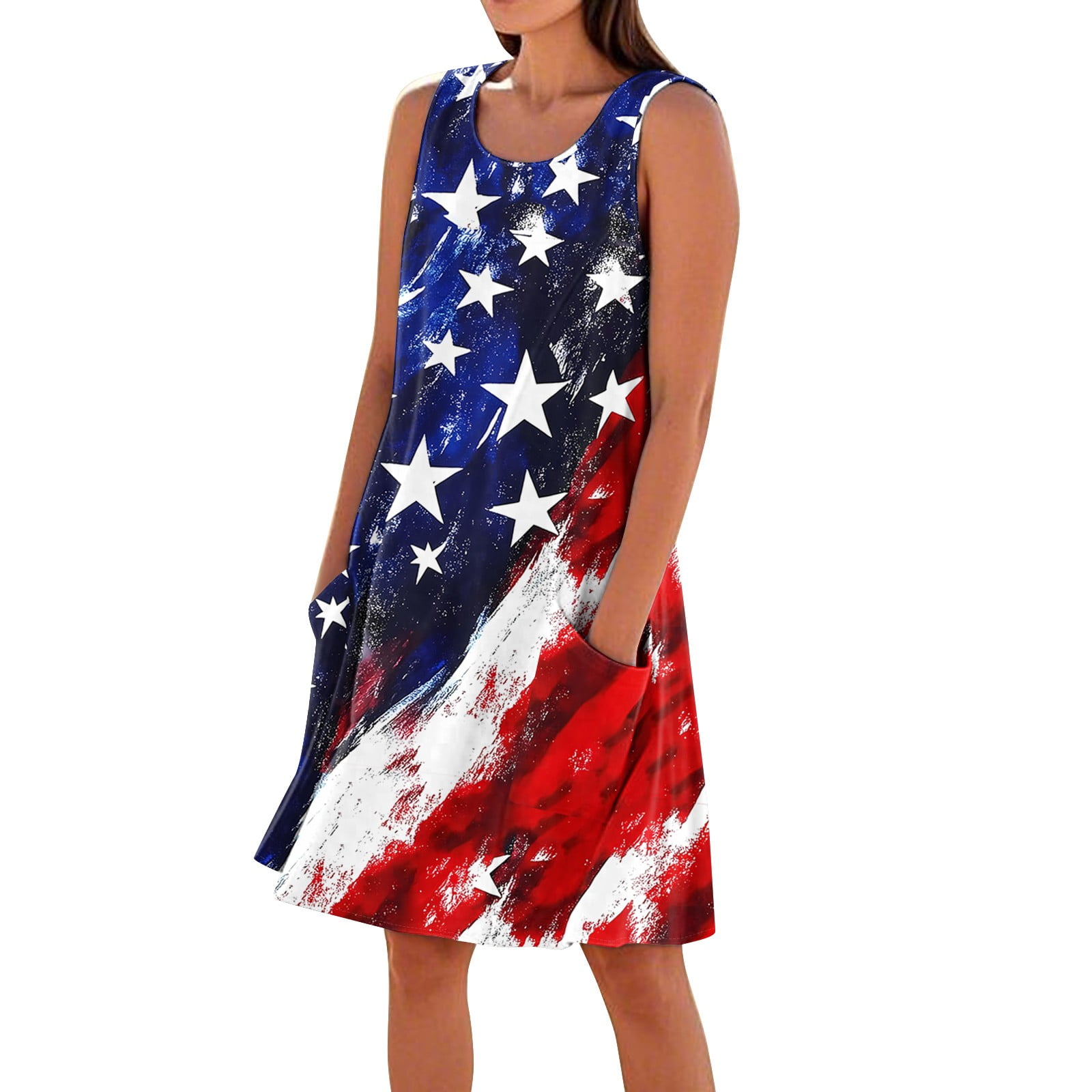 EANJE Patriotic American Flag Dress for Women Sun Dresses Vacation ...