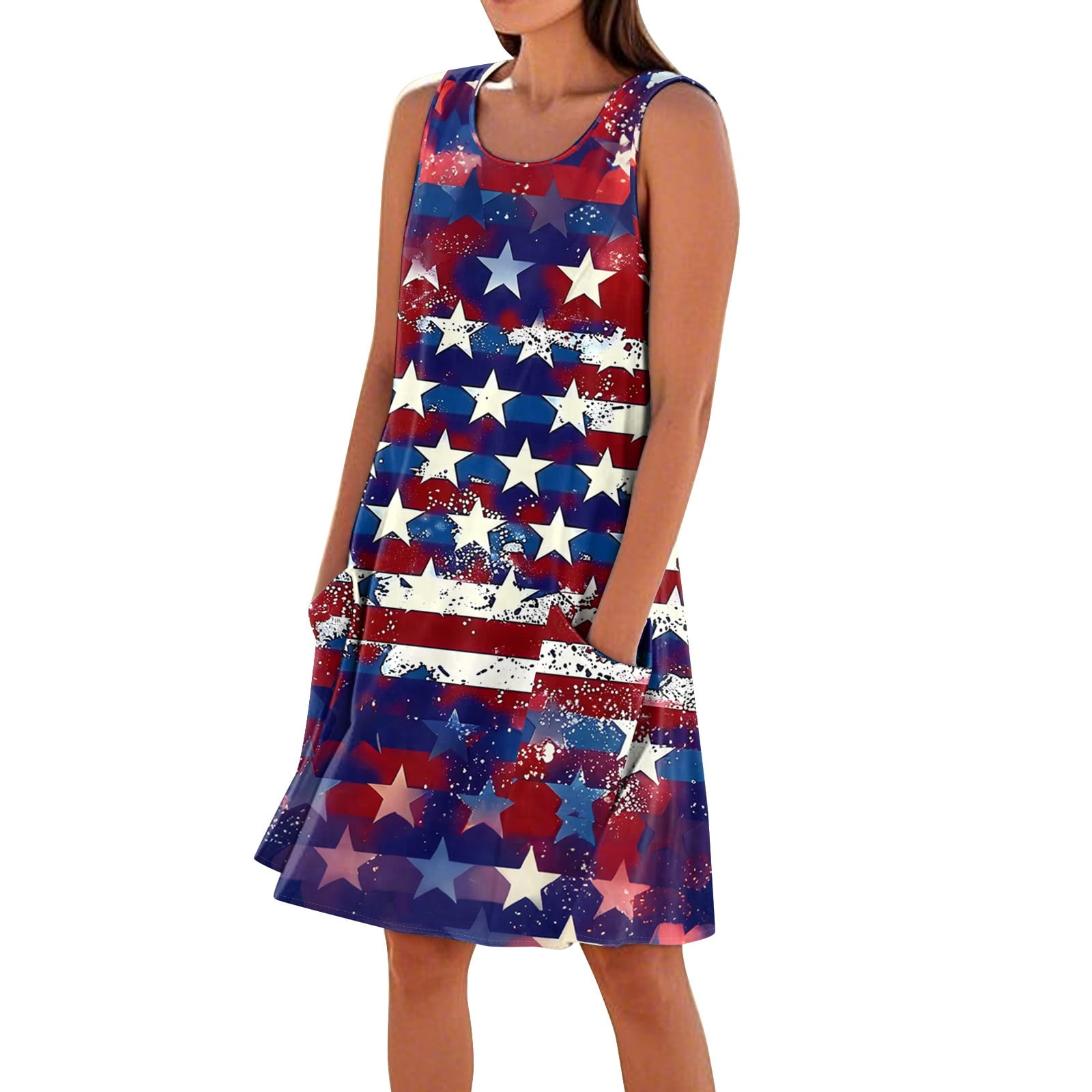 EANJE Patriotic Dress for Women American Flag Sundresses Vacation Beach ...