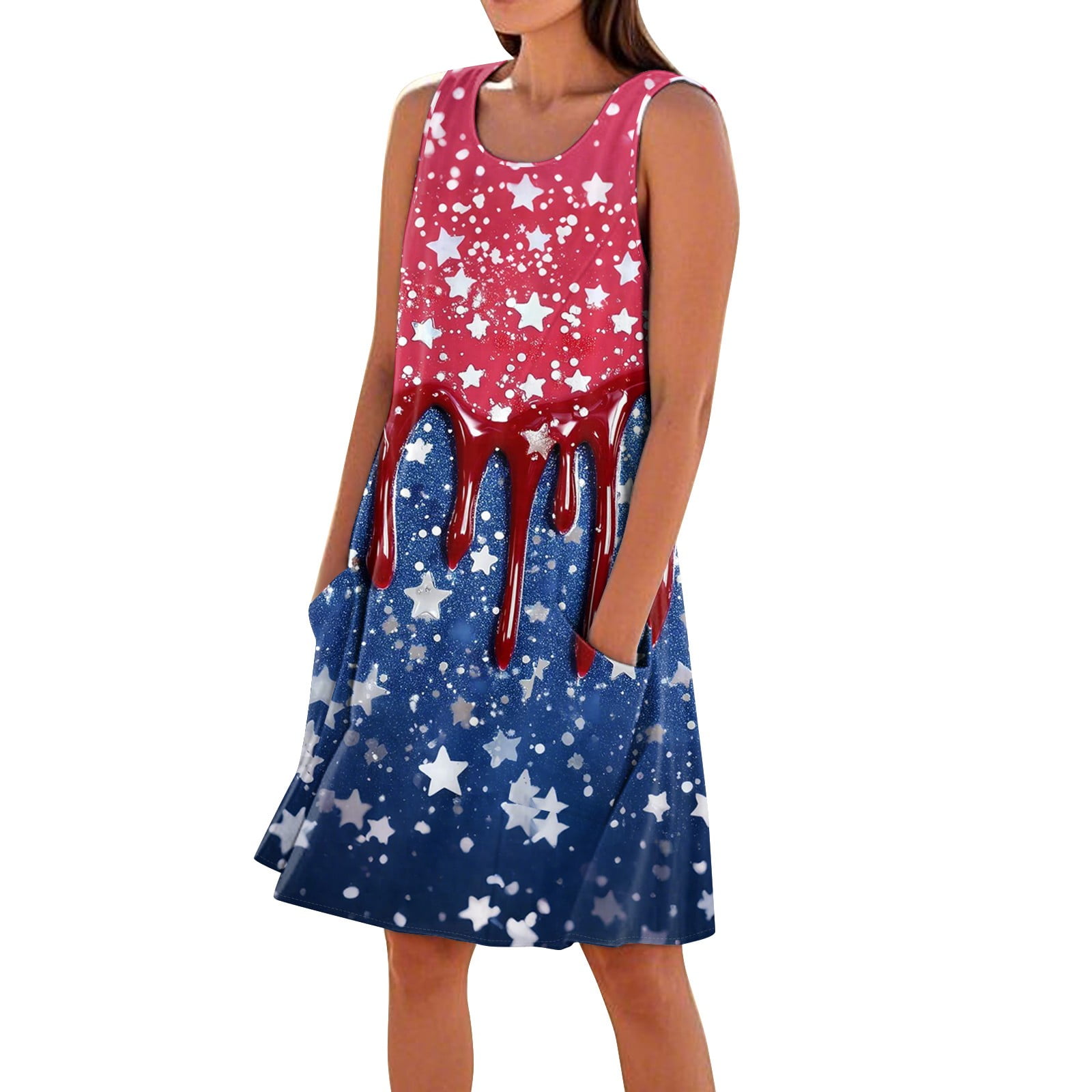 EANJE Patriotic Dress for Women American Flag Sundresses Vacation Beach ...