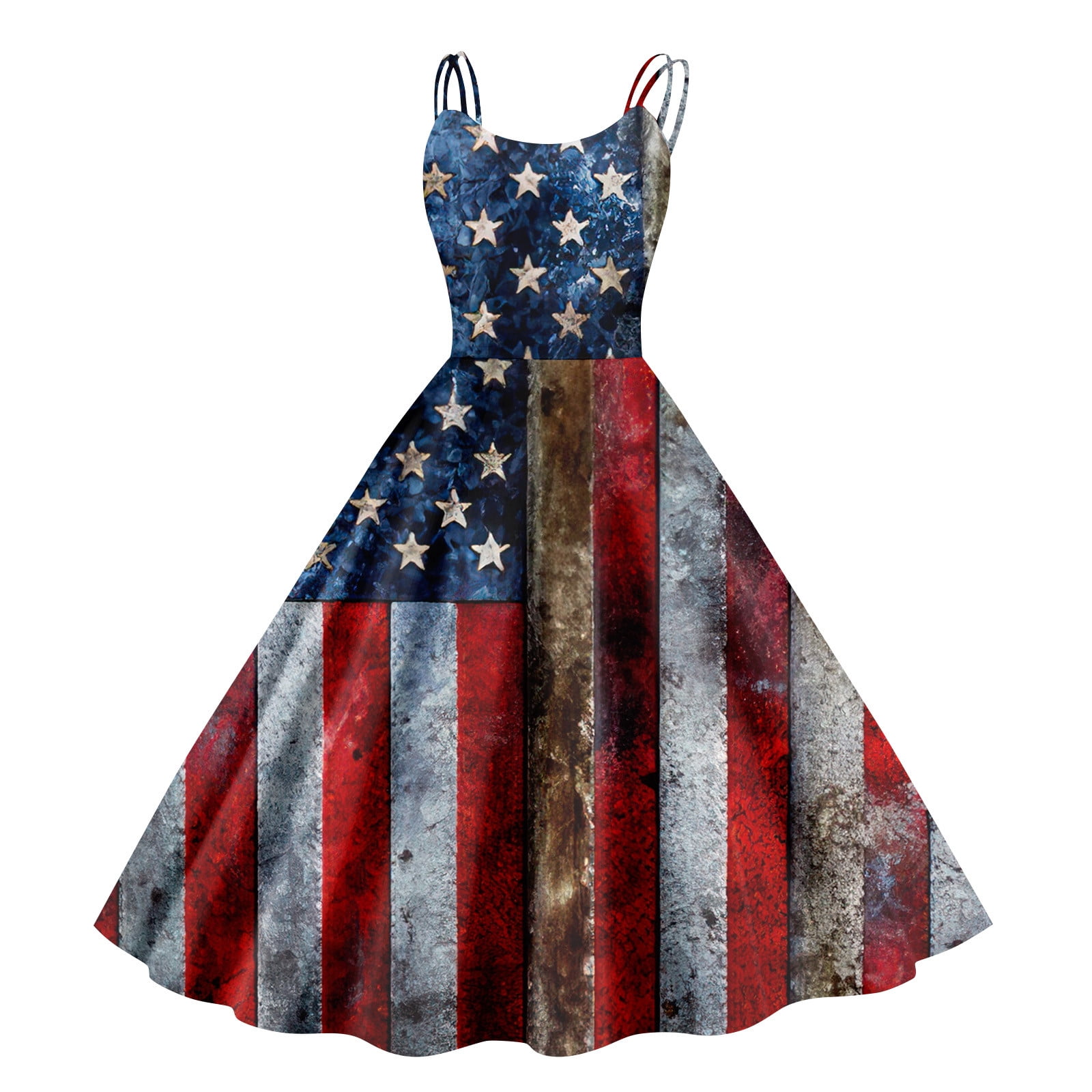 EANJE Patriotic Vintage 4th Of July Dress for Women American Flag Print ...