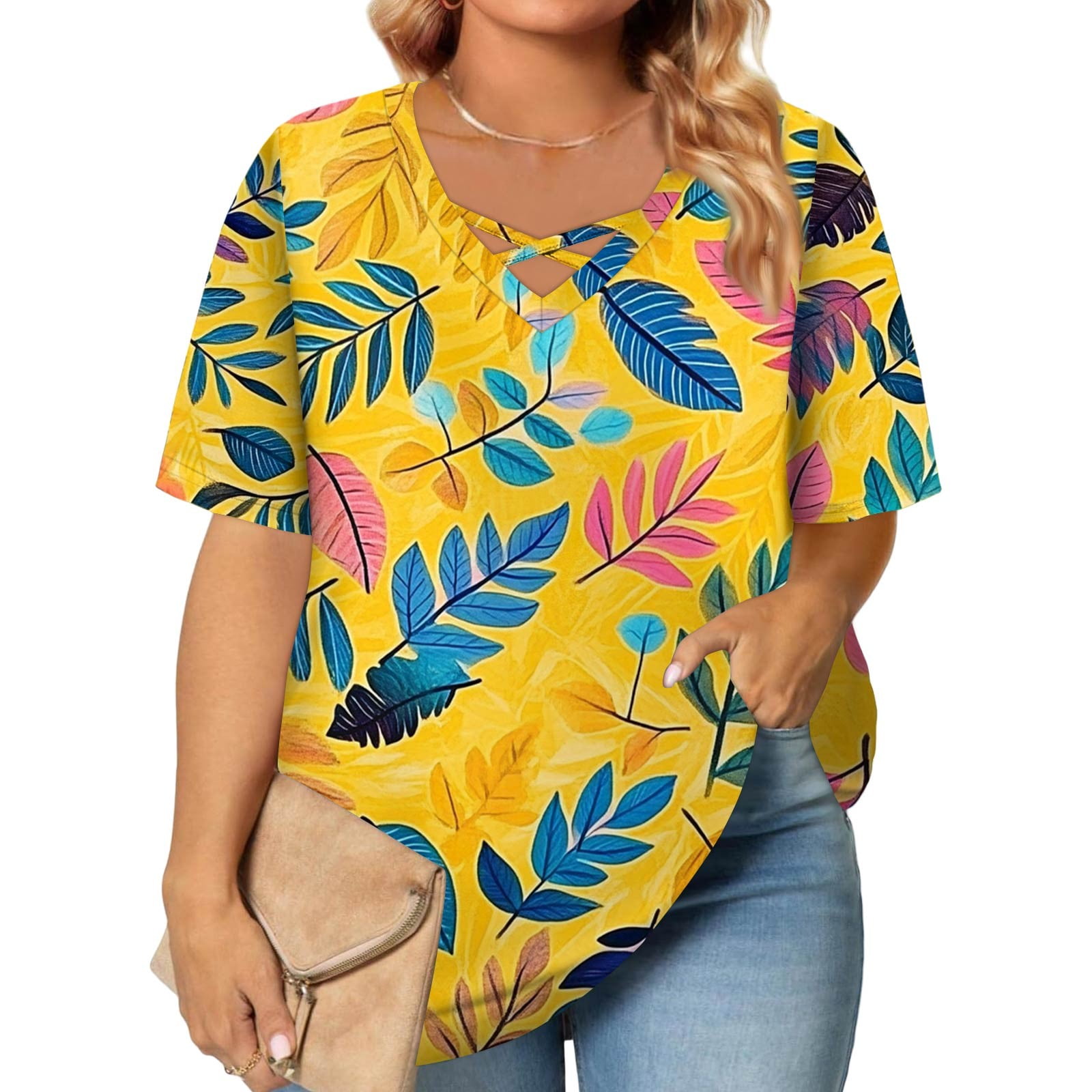 EANJE Plus Size Tunic Tops for Women 4x-5x Half Sleeve Criss Cross ...