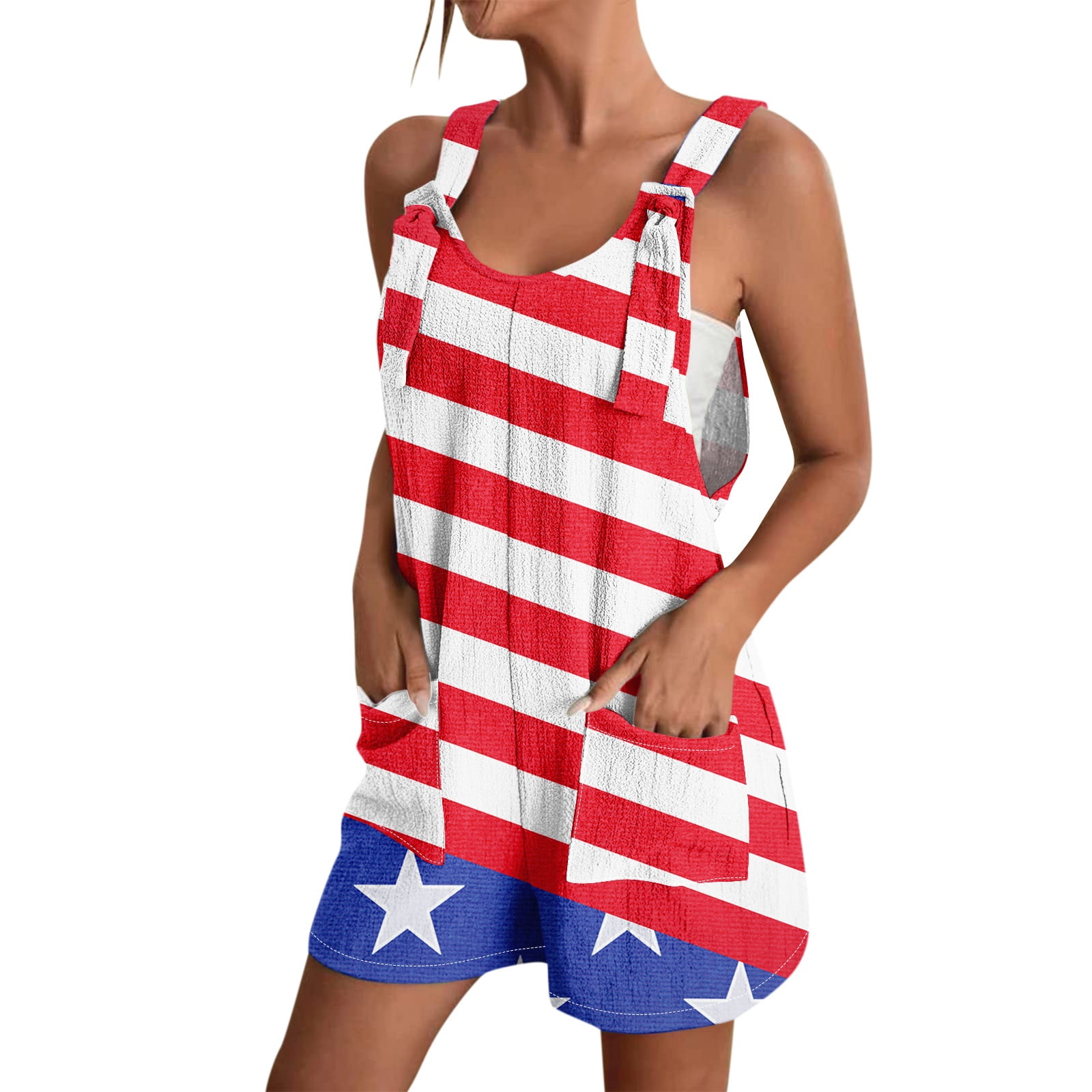 EANJE Rompers for Women 2025 4th Of July Wide Leg Sleeveless Shorts ...