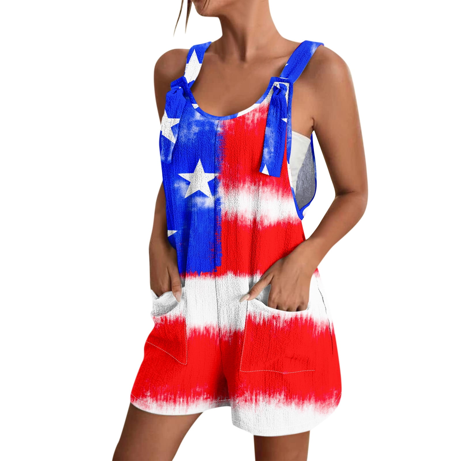EANJE Rompers for Women 2025 Fourth Of July Wide Leg Sleeveless Short ...