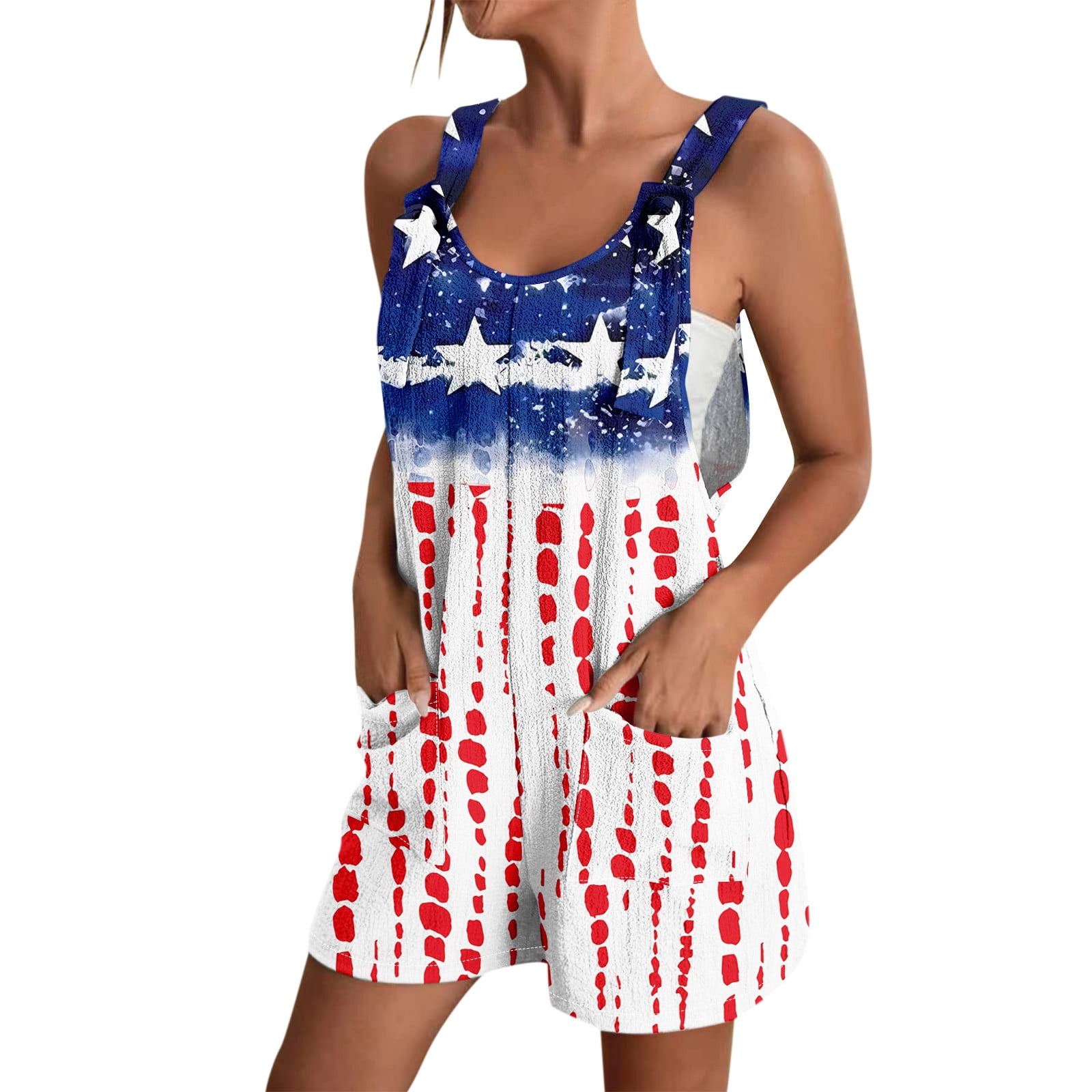 EANJE Rompers for Women Fourth Of July Outfit Suspenders Short ...