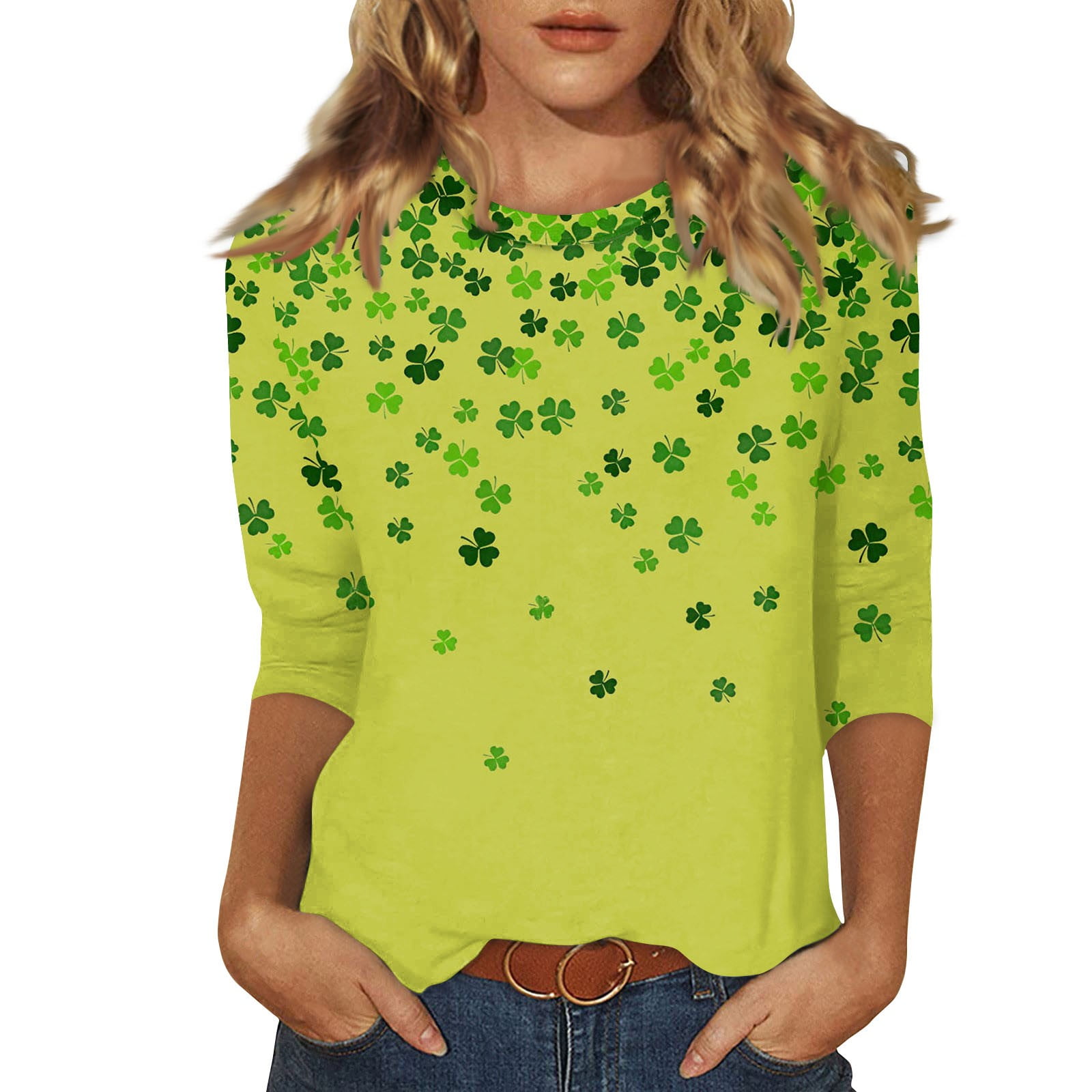EANJE St. Patrick's Day Tops for Women 2025 Dressy Casual Round Neck Tshirts Spring Loose Dressy ...