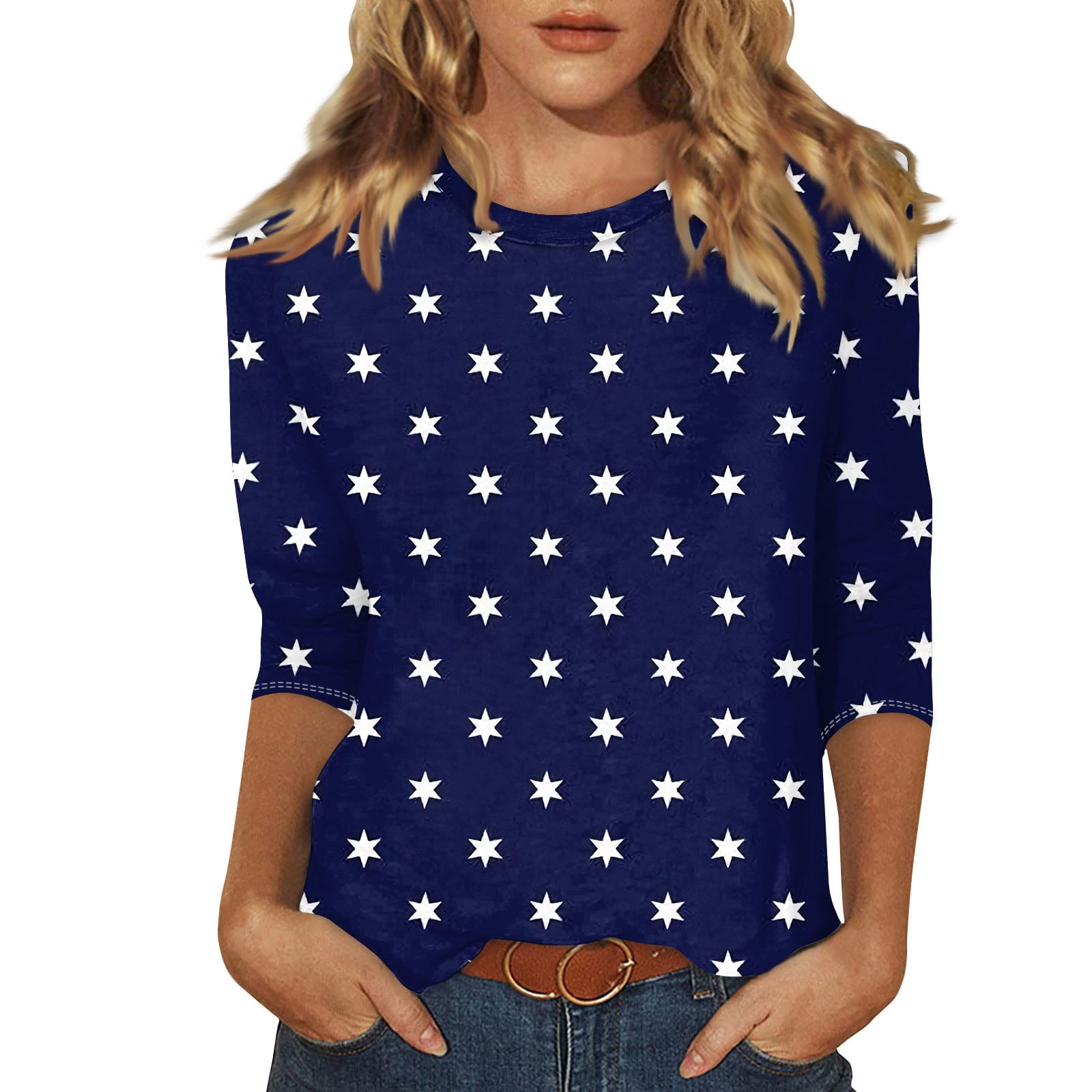 EANJE Summer Tops for Women 2025 Cute Star Stripes American Flag T ...