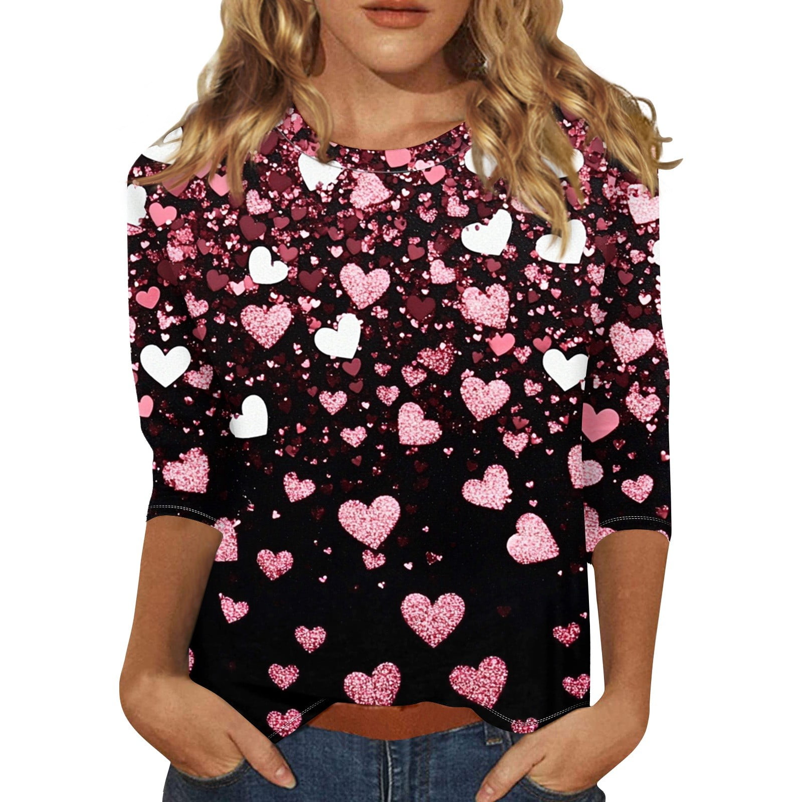 EANJE Valentines Day Tops for Women 2025 Casual Crew Neck Tshirts Spring Business Work Blouses 3 ...