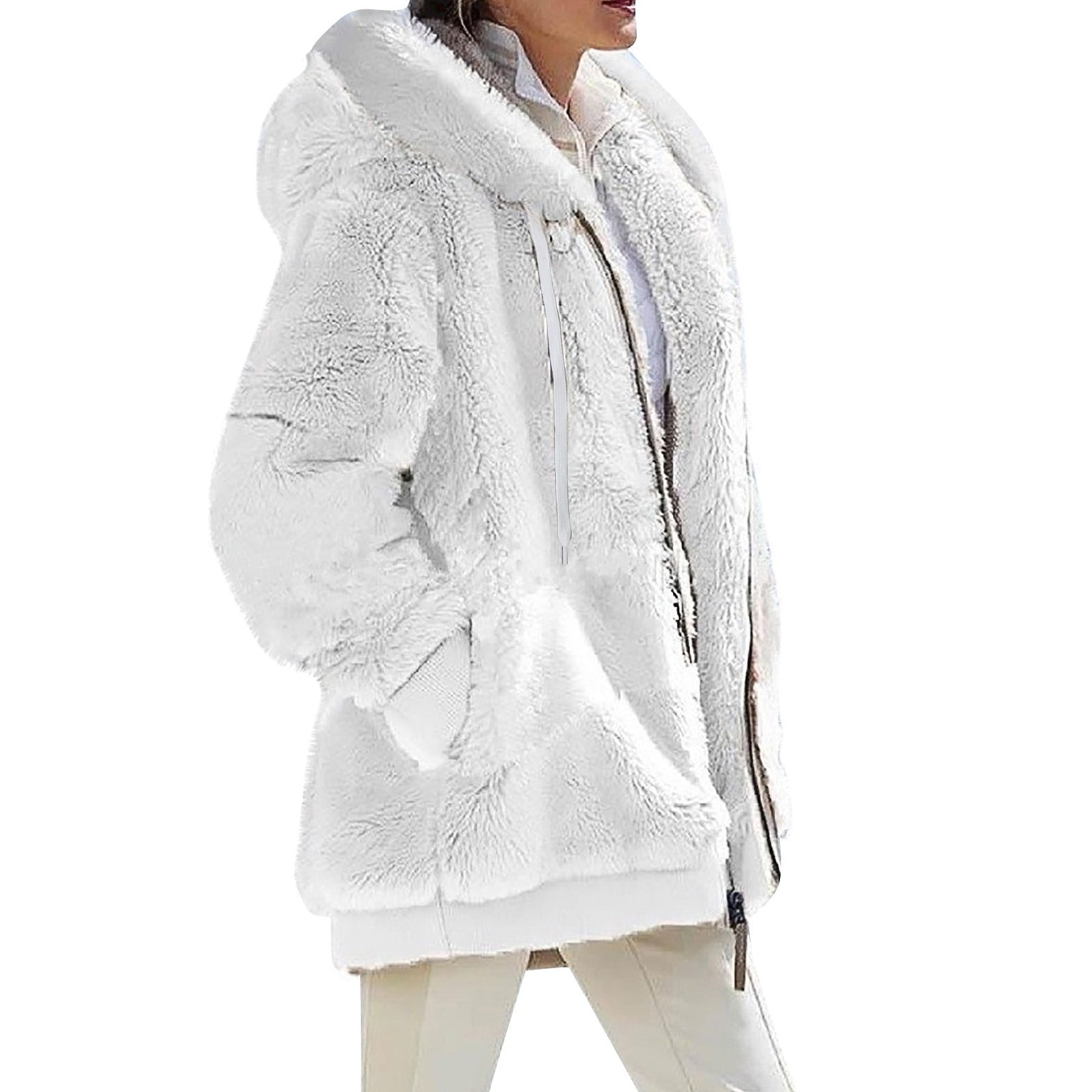EANJE Winter Coats for Women Sherpa Zip Up Casual Coats Fall Drawstring ...