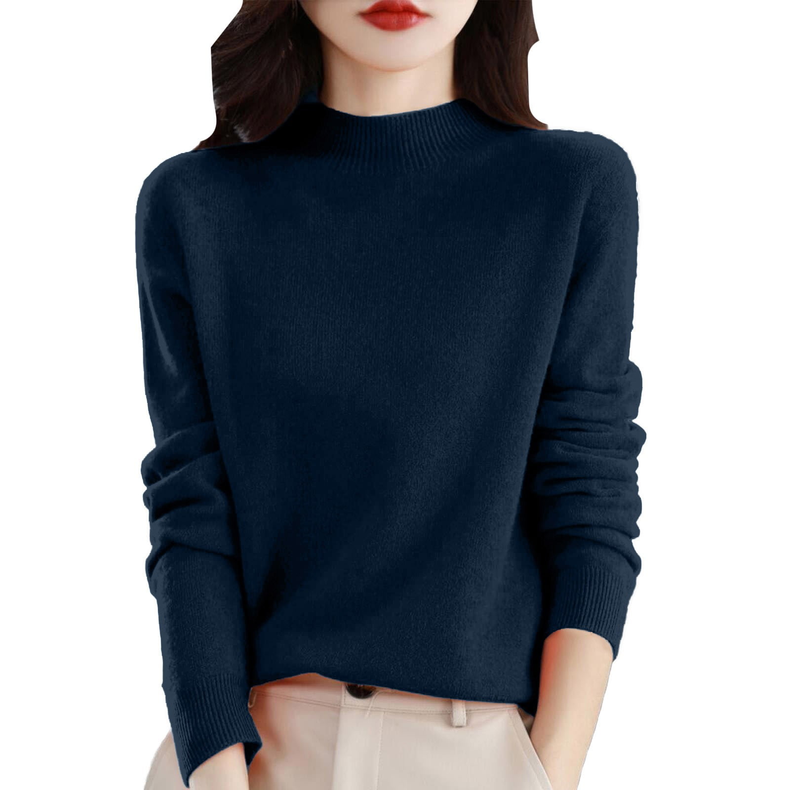 EANJE Women's 100% Merino Wool Seamless Sweater Mock Neck First-Line ...