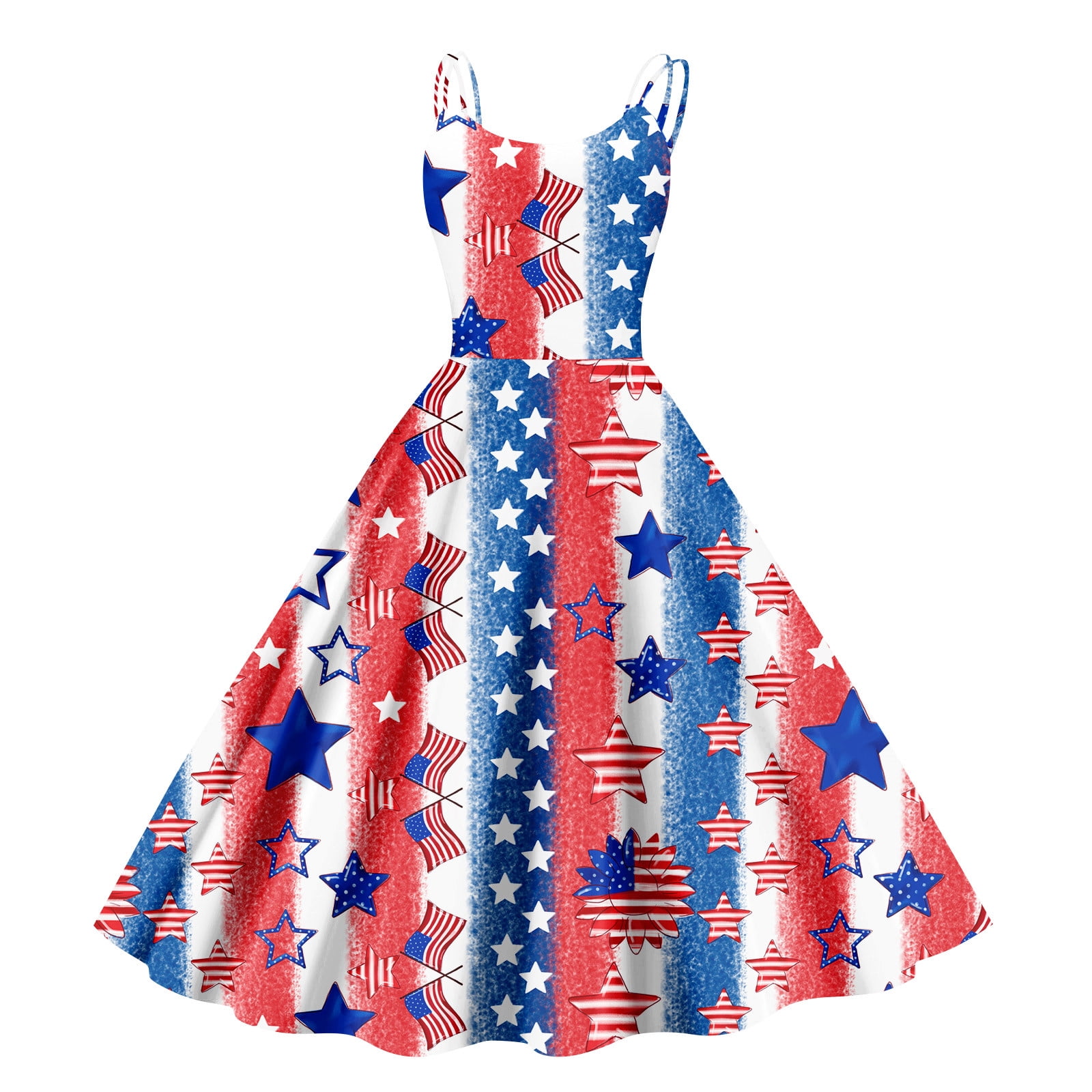 EANJE Women's 4th Of July Dress American Flag Print Sleeveless V-Neck ...