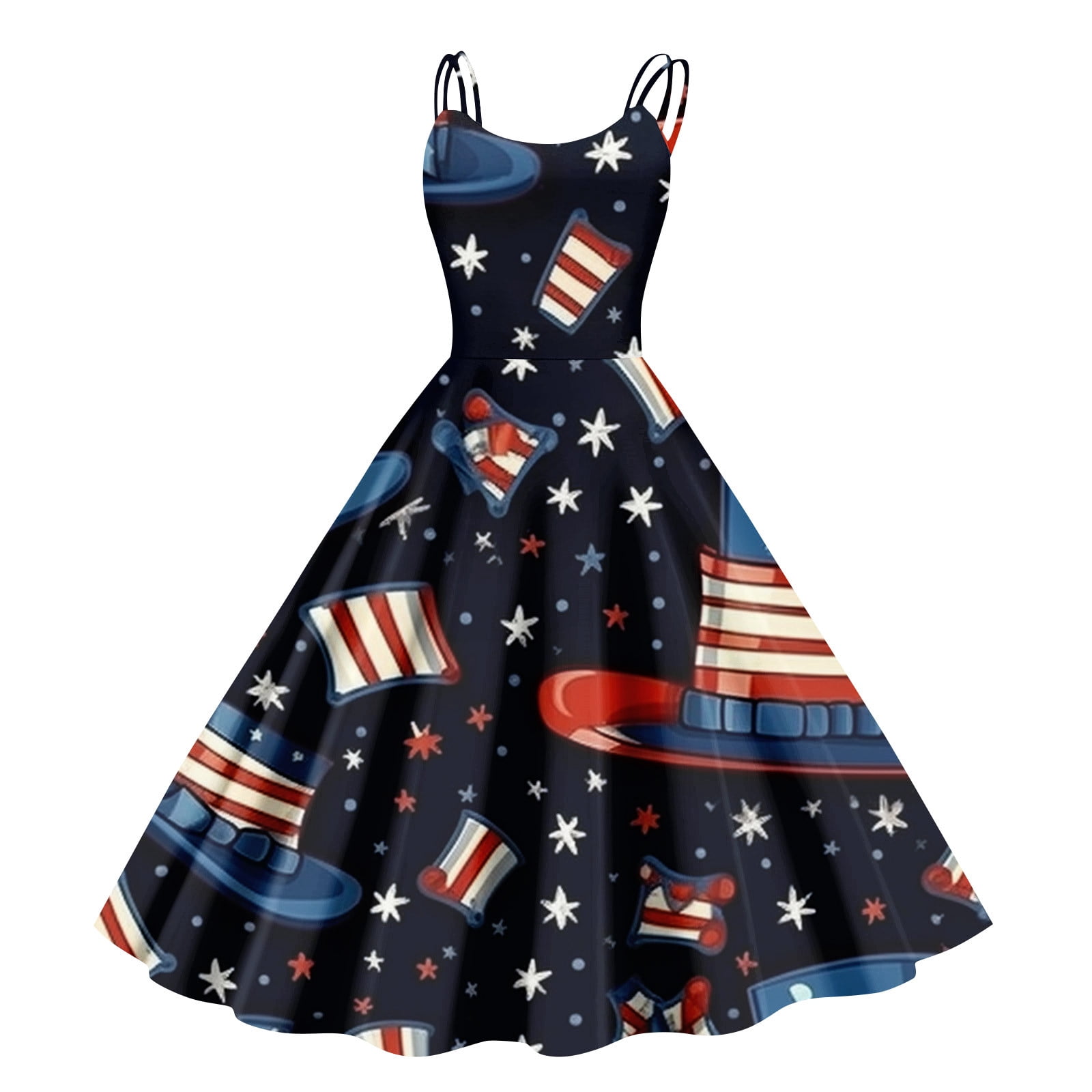 EANJE Women's 4th Of July Dress Sleeveless V-Neck Flowy Dress for Women ...