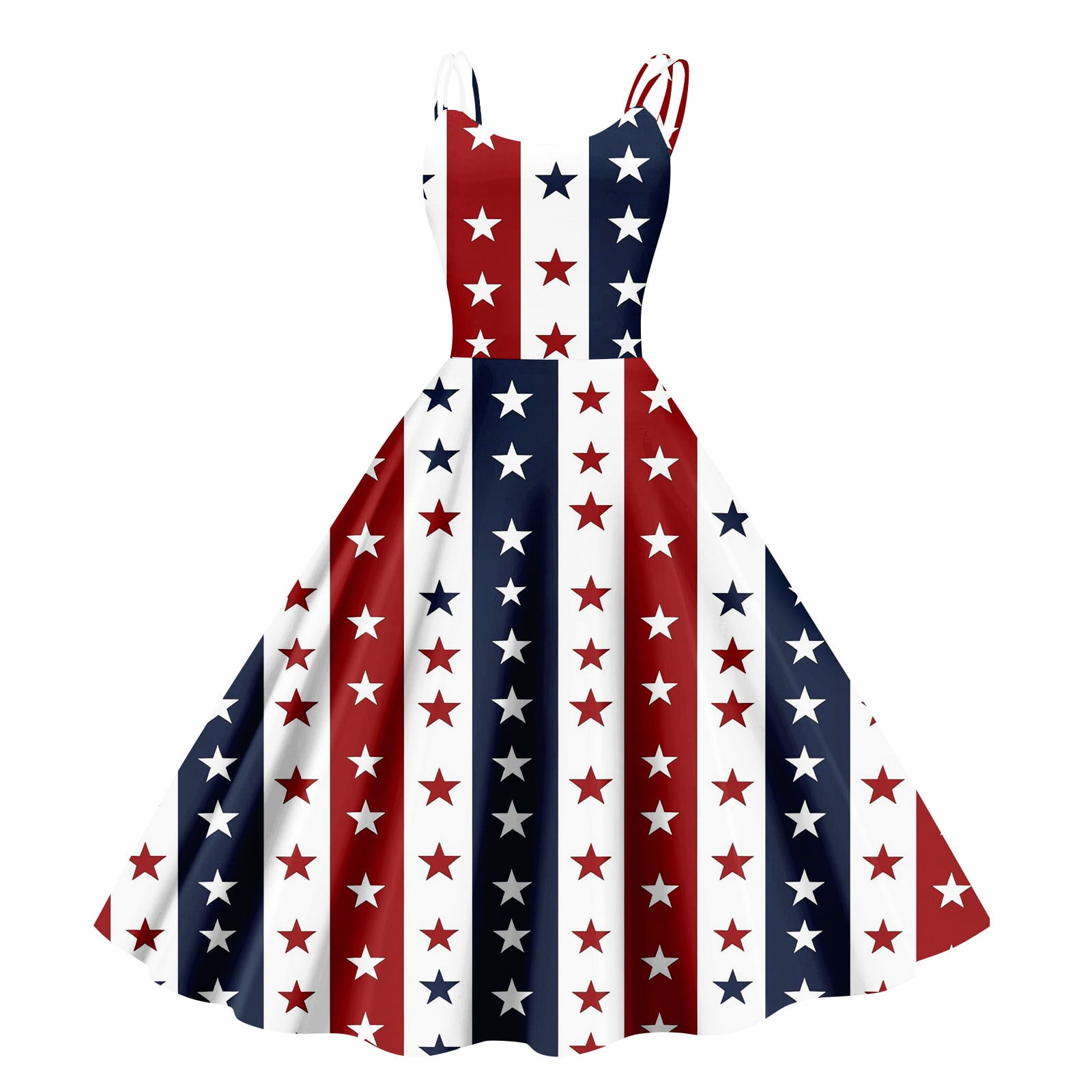 EANJE Women's 4th Of July Dress Sleeveless V-Neck Flowy Dress for Women ...