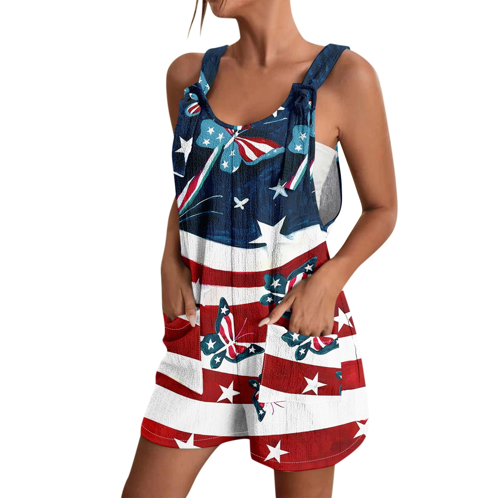 EANJE Womens Jumpsuits Dressy Festival Sleeveless American Flag Printed ...