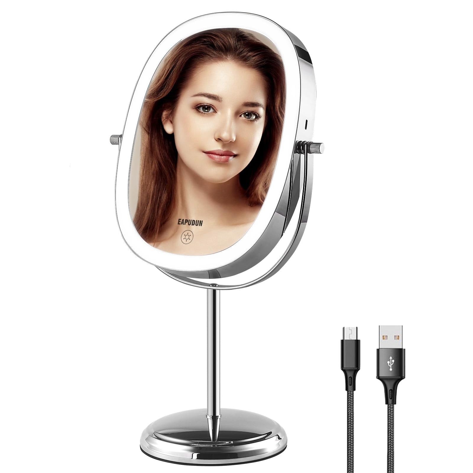 EAPUDUN 9" Makeup Mirror with Lights,2-Sided Tabletop 1/7X Magnifying ...