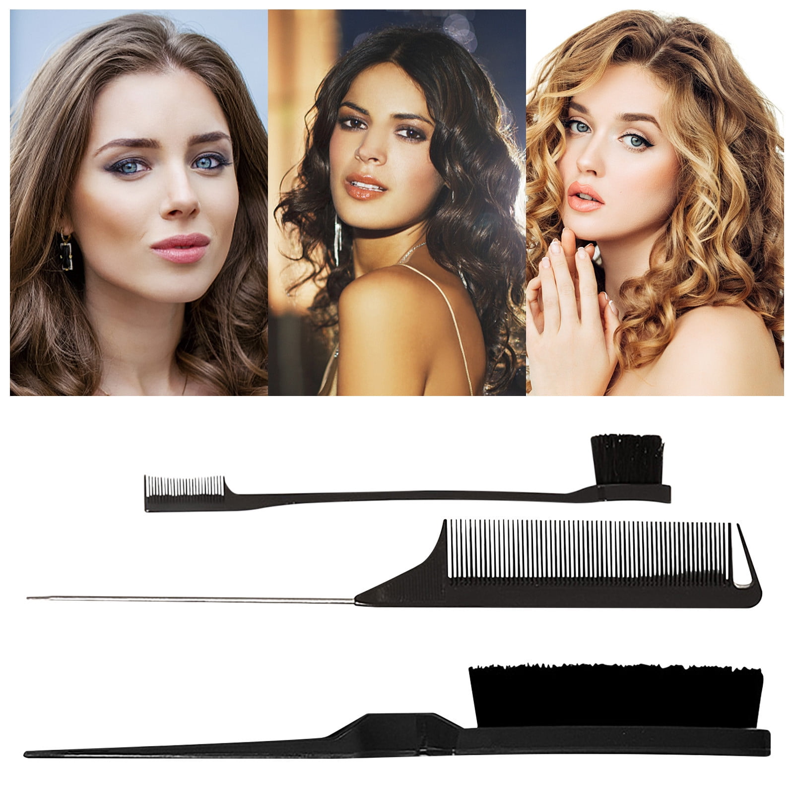EARKITY 3 Pieces Hair Styling Comb Set, Teasing Hair Brush Rat Tail ...