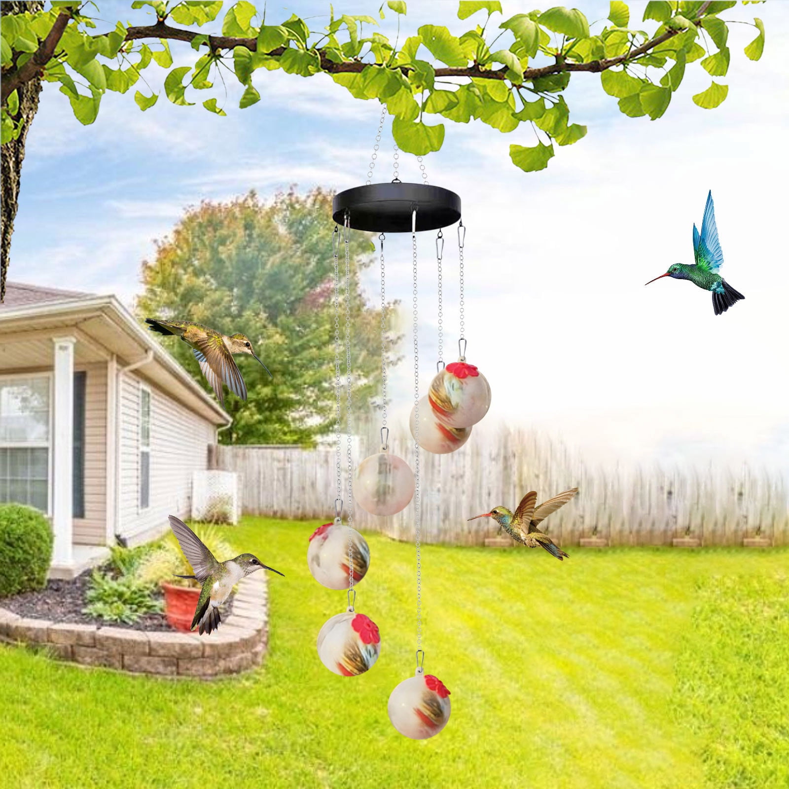 EARKITY Charming Wind Chimes Hummingbird Feeders, 2024 Upgrade Outdoor ...