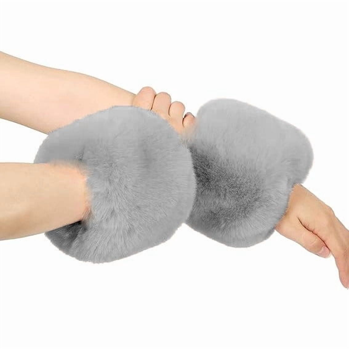 EARKITY Faux Fur Wrist Cuffs,Fluffy Faux Fur Arm Warmers with Elastic ...