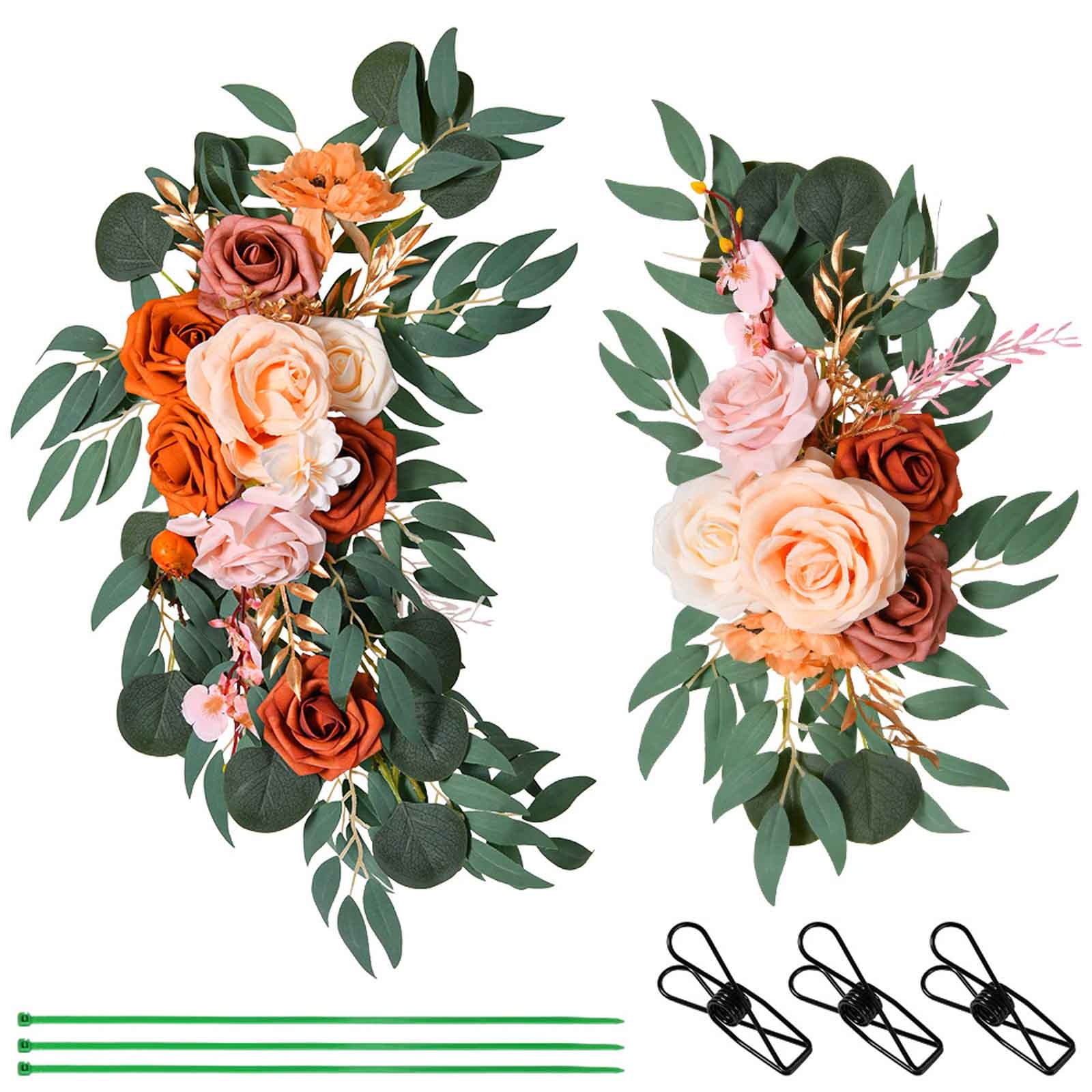 EARKITY Wedding Arch Flowers, Artificial Flower Swag, Wedding Arch ...