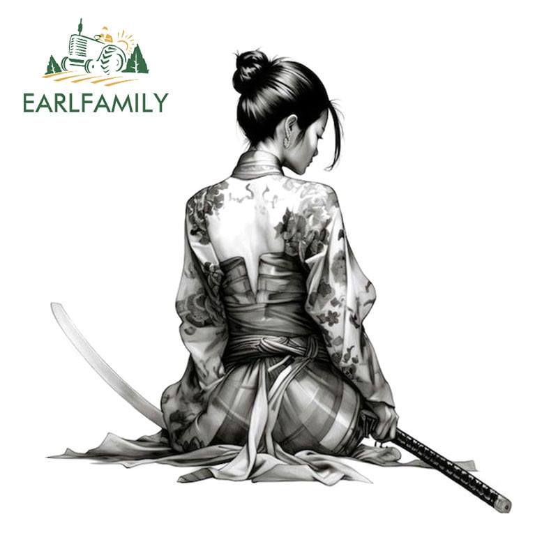 EARLFAMILY 13cm Black and White Japanese Warrior Car Stickers Air ...