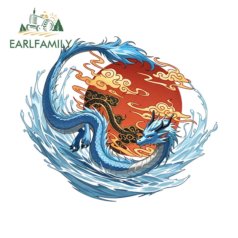 EARLFAMILY 5.1" Blue Fire Dragon Car Sticker Personality Rearview ...