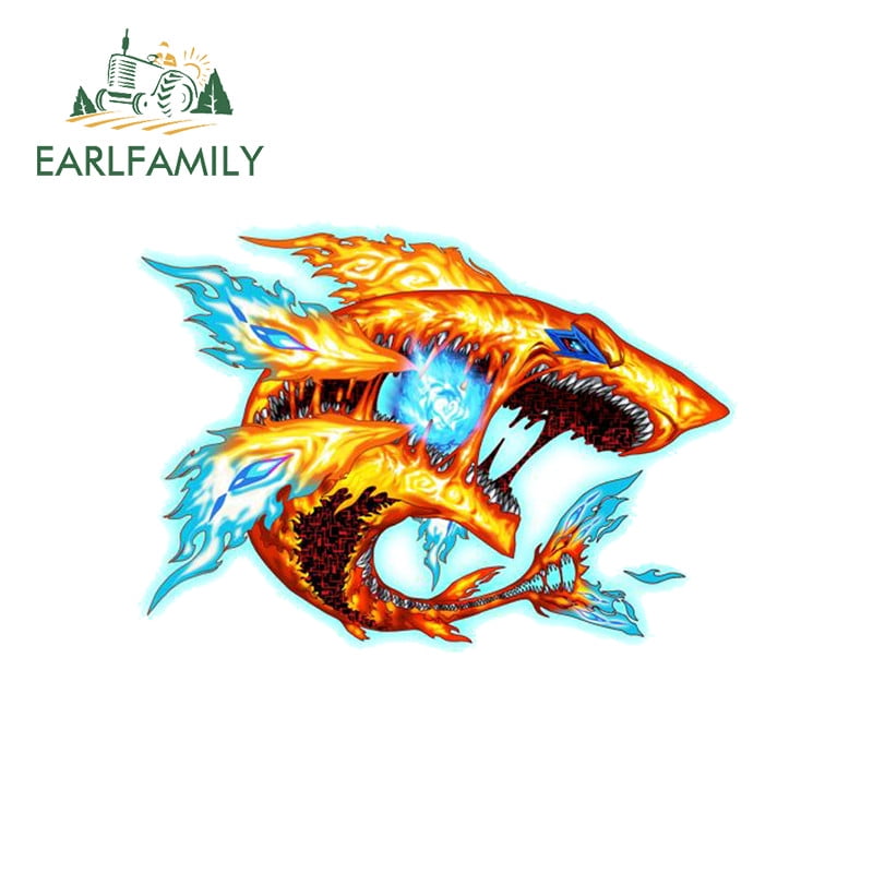 EARLFAMILY 5.1" Flame Shark Car Stickers Personality Waterproof ...