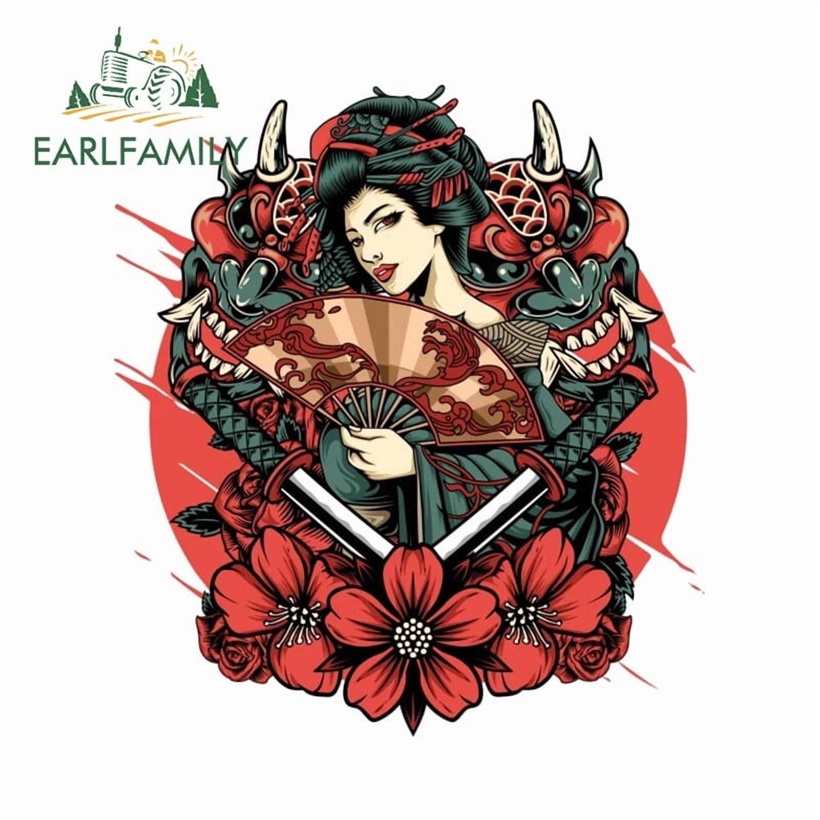 EARLFAMILY 5.1" Geisha Samurai Car Sticker Prajna Mask Waterproof Decal ...