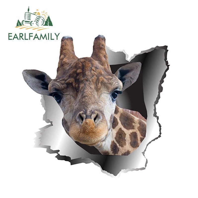 EARLFAMILY 5.1 Inch 3D Giraffe Torn Metal Reflective Funny Animal Car ...