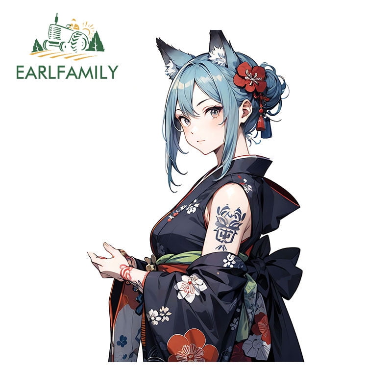 EARLFAMILY 5.1 Inch Anime Tattoo Girl Car Stickers Motorcycle Windows ...