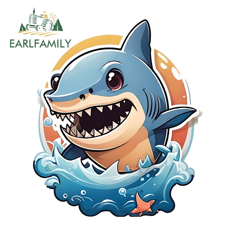 EARLFAMILY 5.1 Inch Cartoon Chibi Shark Car Sticker Trolley Computer ...