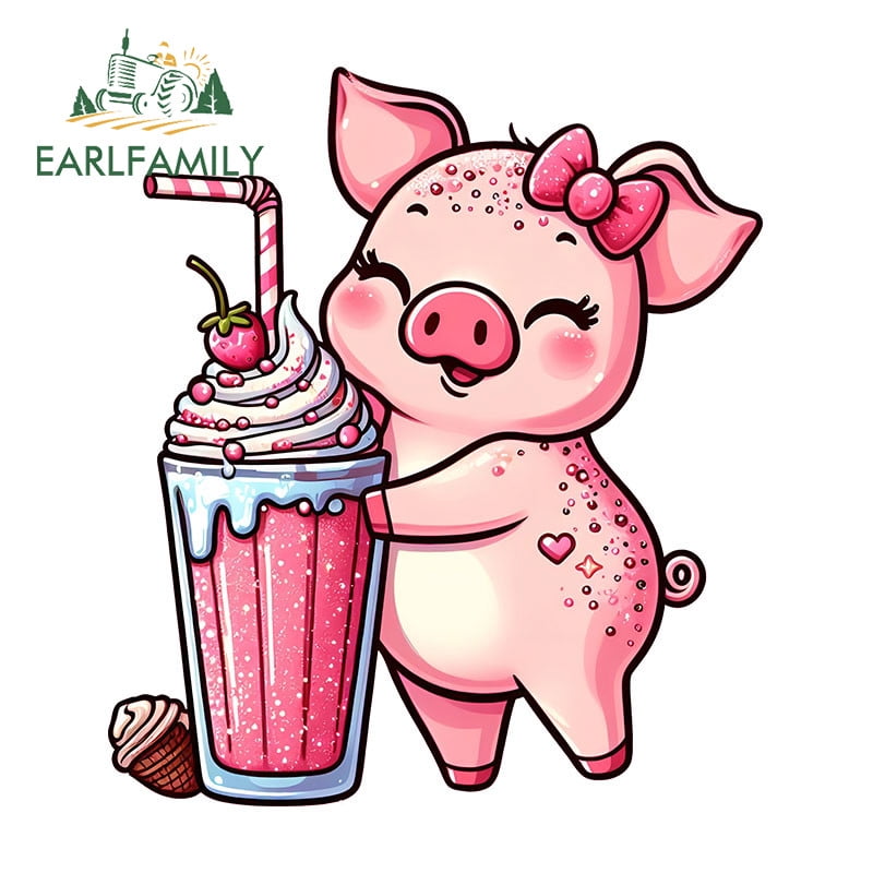 EARLFAMILY 5.1 Inch Cartoon Cute Pink Pig Car Stickers Occlusion ...