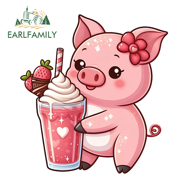 EARLFAMILY 5.1 Inch Cartoon Cute Pink Pig Car Stickers Occlusion ...