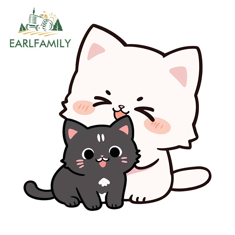 EARLFAMILY 5.1 Inch Cat Cute Car Sticker Cartoon Motorcycle Helmet ...