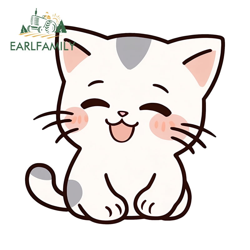 EARLFAMILY 5.1 Inch Cat Cute Car Sticker Cartoon Motorcycle Helmet ...