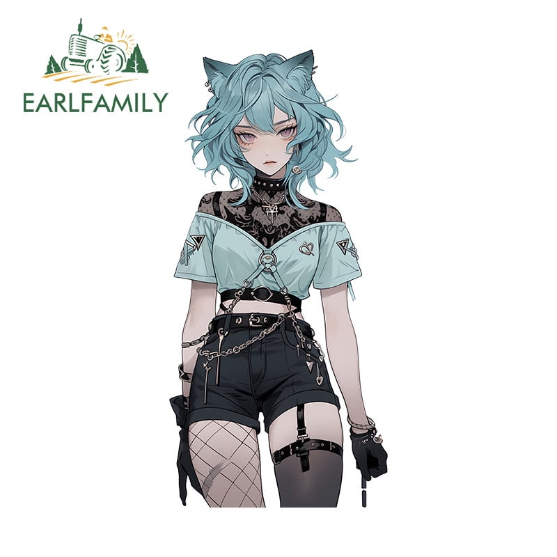 EARLFAMILY 5.1 Inch Cat Eared Girl Fishnet Stockings Tattoo Car Sticker ...