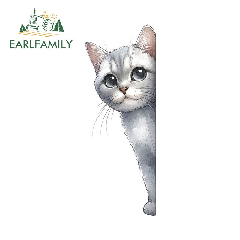 EARLFAMILY 5.1 Inch Cat Peeker Cute Cartoon Car Sticker Air Conditioner ...