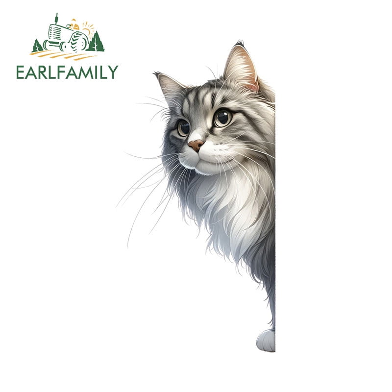 EARLFAMILY 5.1 Inch Cat Peeker Cute Cartoon Car Sticker Air Conditioner ...