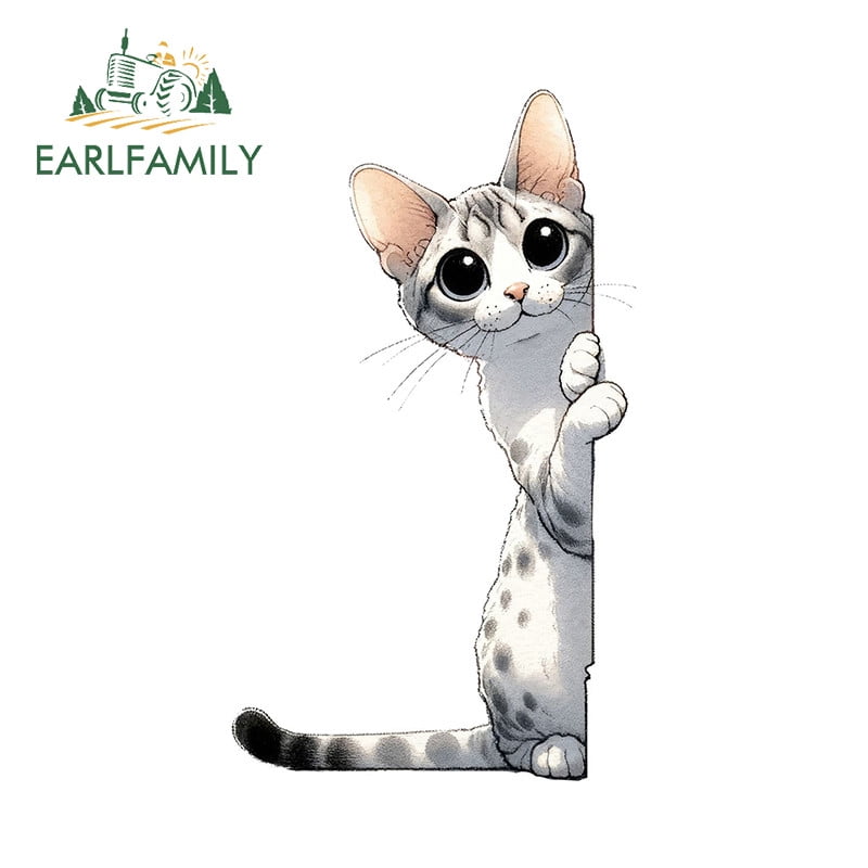 EARLFAMILY 5.1 Inch Cat Peeker Cute Cartoon Car Sticker Air Conditioner ...