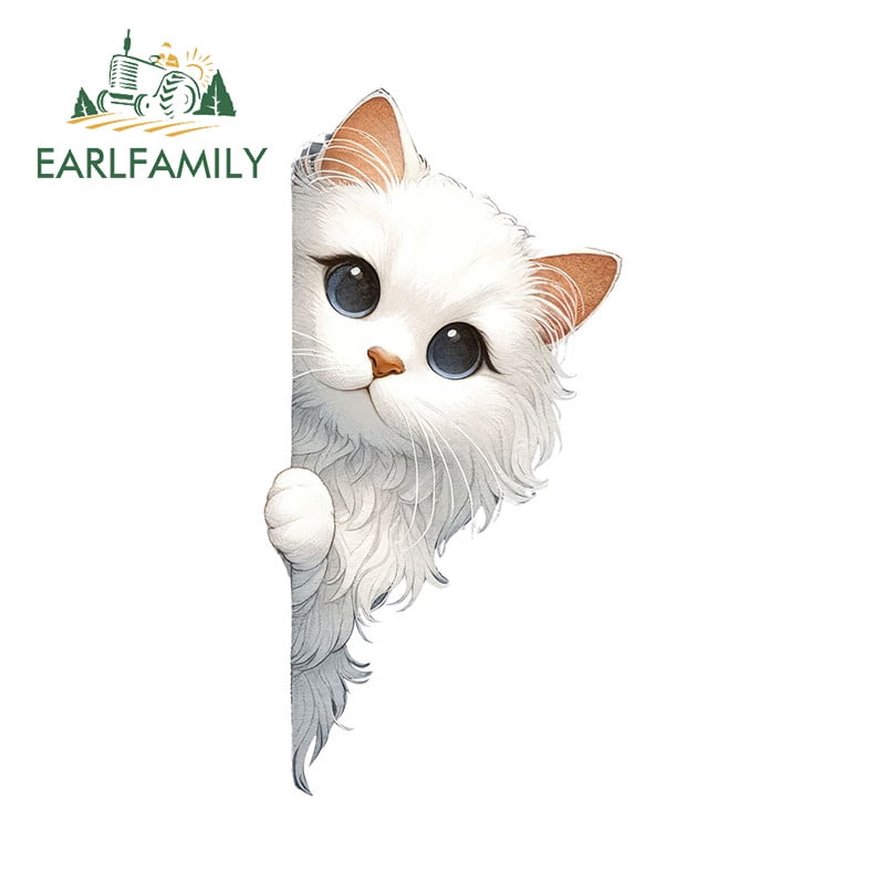 EARLFAMILY 5.1 Inch Cat Peeker Cute Cartoon Car Sticker Air Conditioner ...