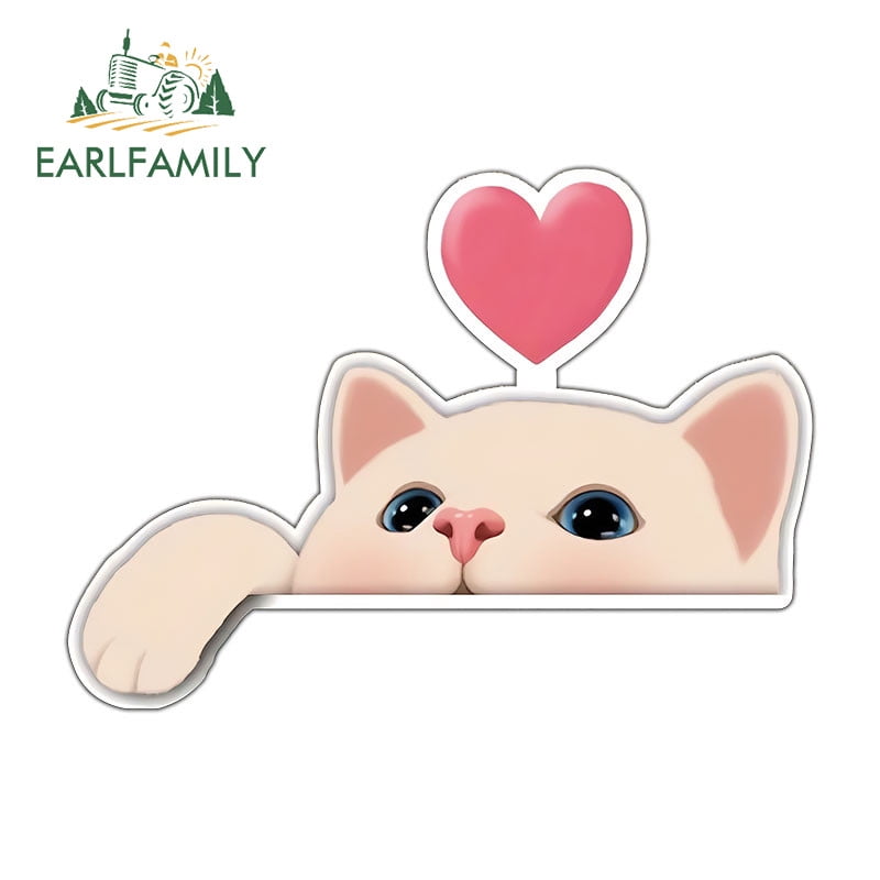 EARLFAMILY 5.1 Inch Cat Peeker Lovely Heart Car Sticker Windows Luggage ...